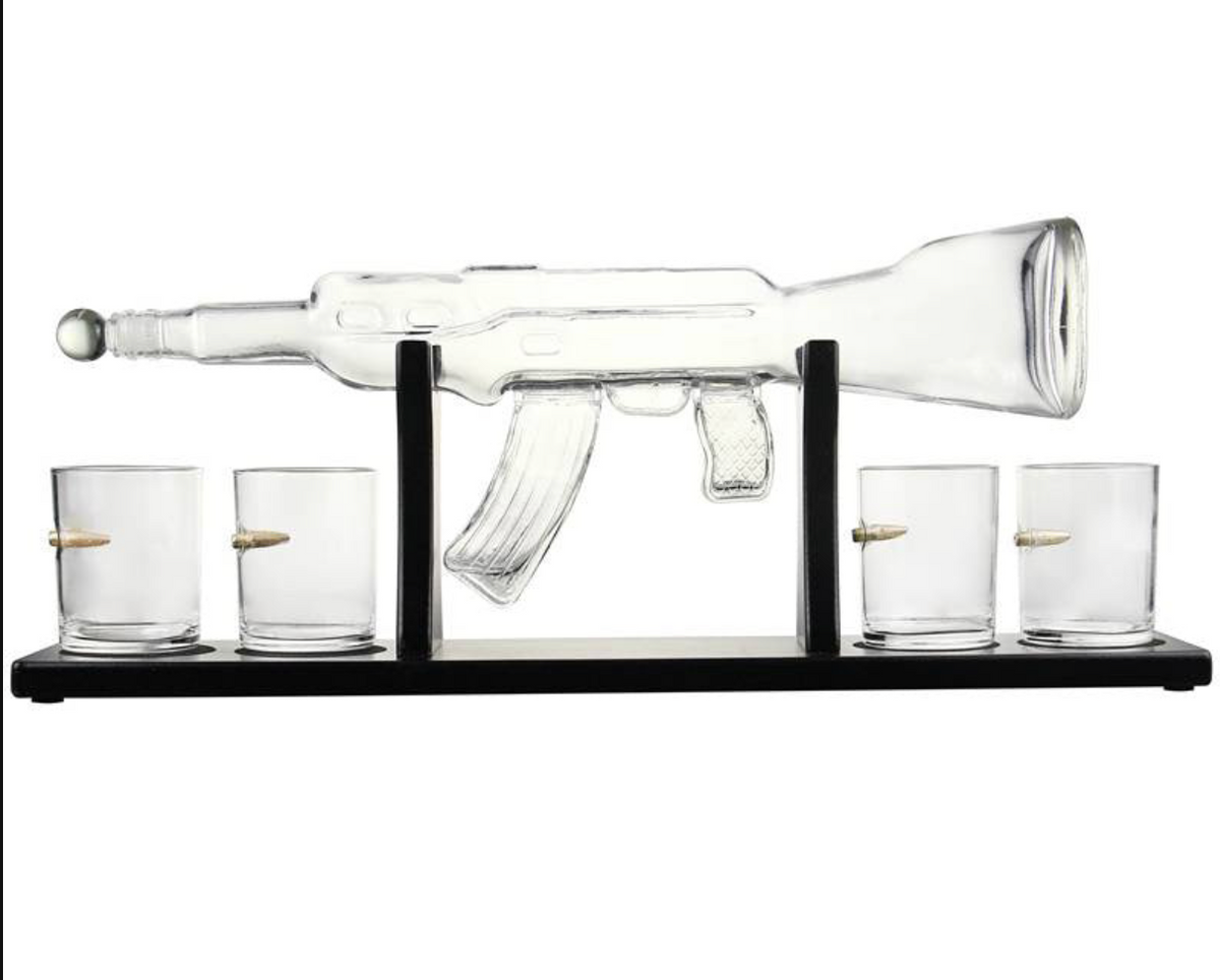 AK47 Rifle Gun Glass Decanter Set | Includes Stand & 4 Bullet Glasses ...